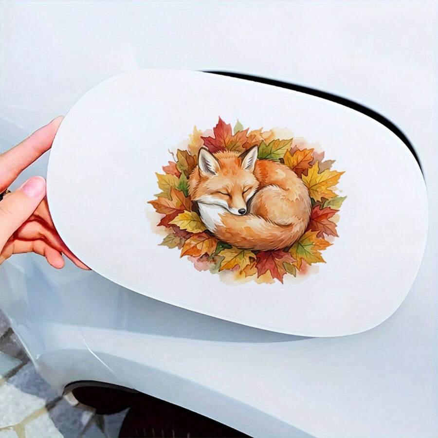 1pc 2D Flat Autumn Maple And Sleeping Fox Wall Sticker, Creative DIY ...