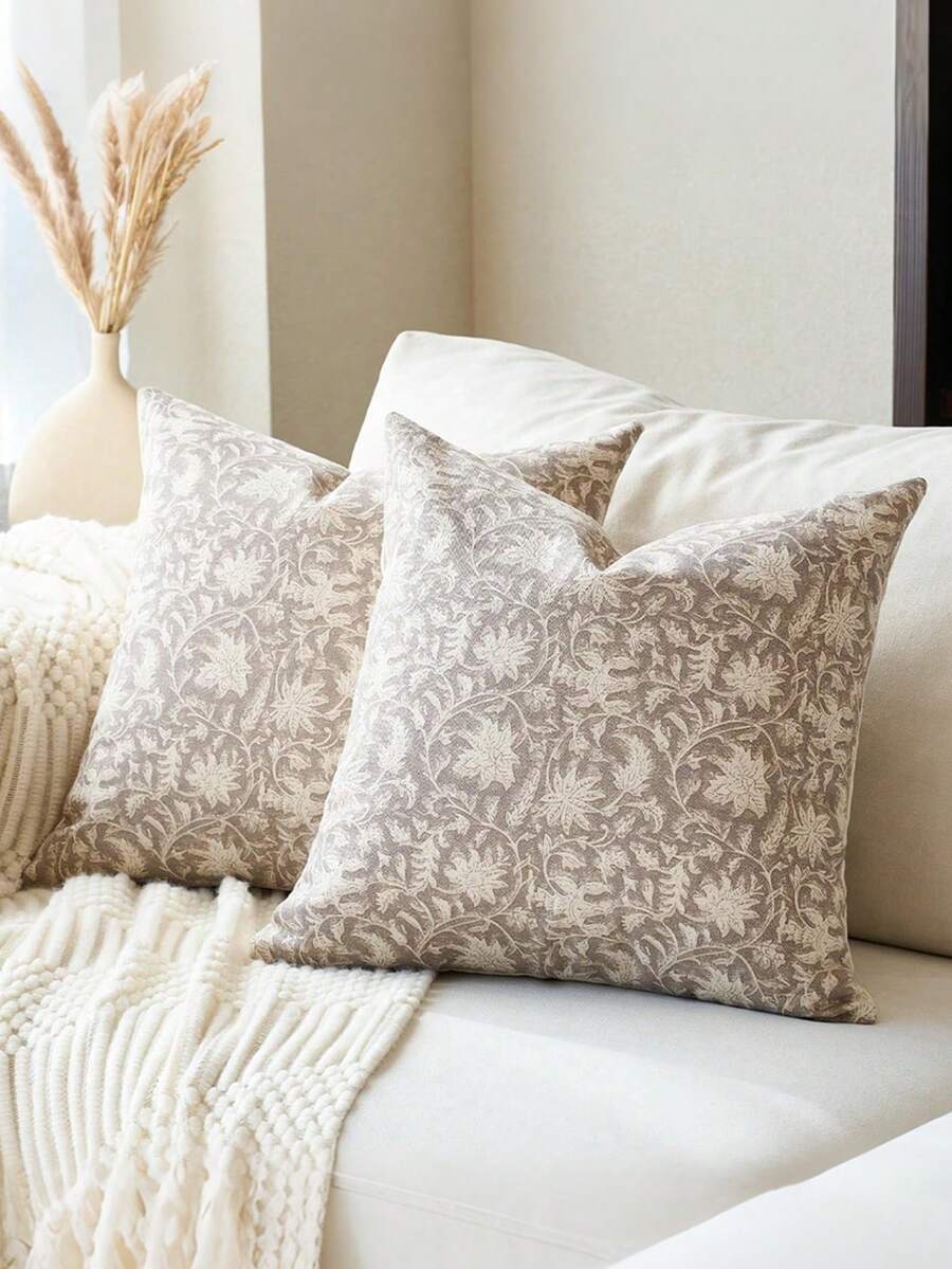 1pc Floral Pattern Farmhouse Style Wooden Print Pillowcase, Decorative ...