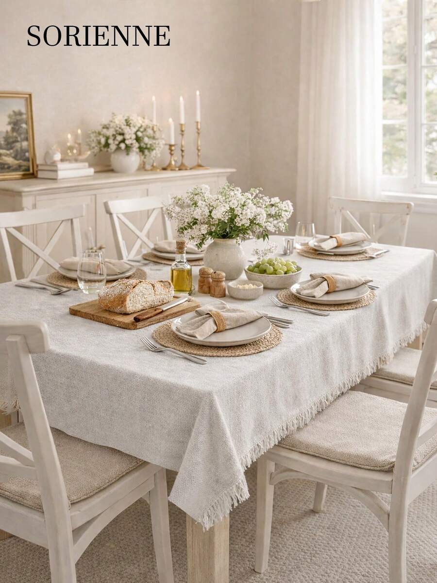 1pc Luxury Cream Style Solid Color Tablecloth, Minimalist Striped ...