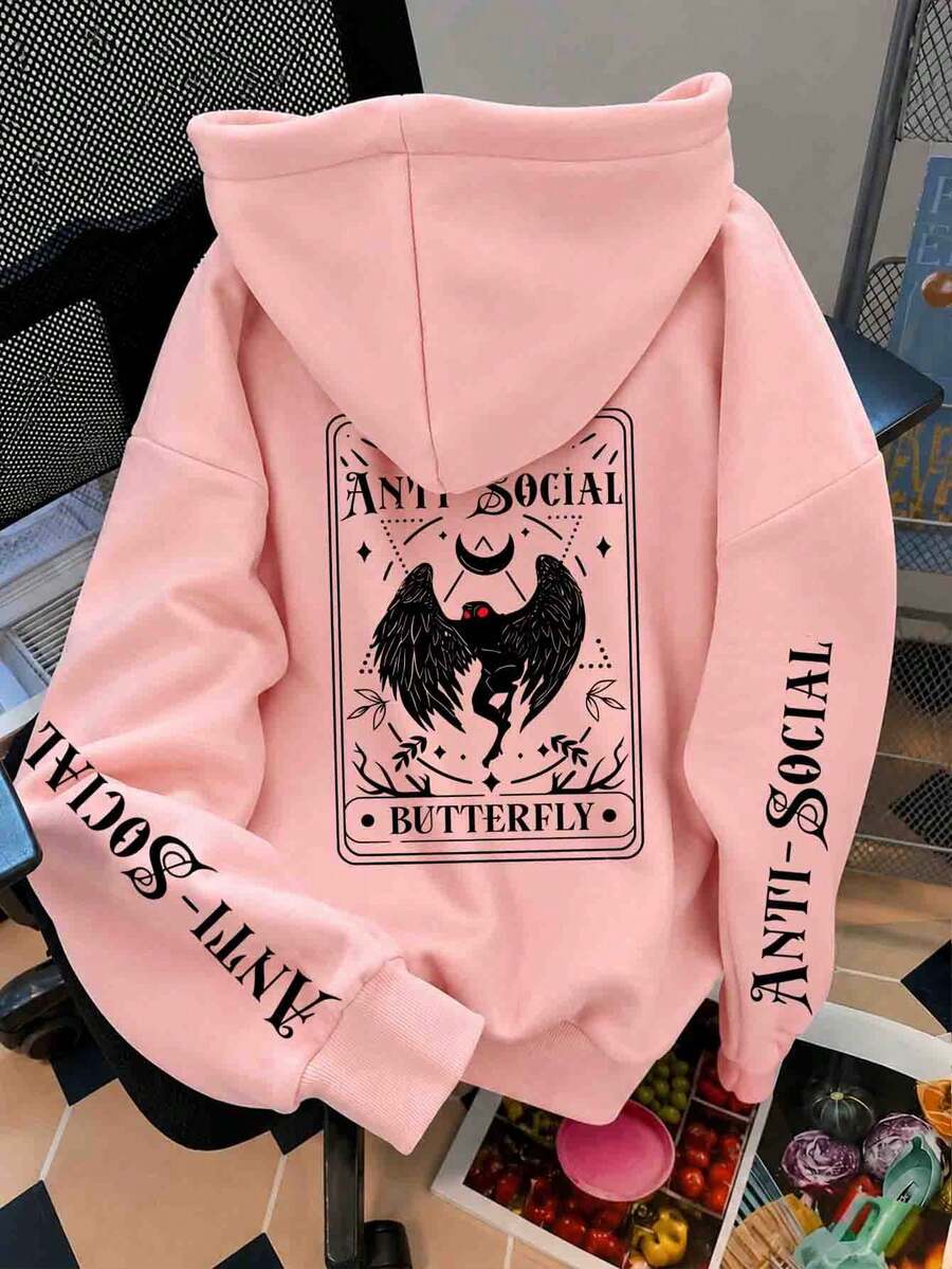 Monster Letter Print Pattern Sweatshirt, Plus Size Women's Casual ...