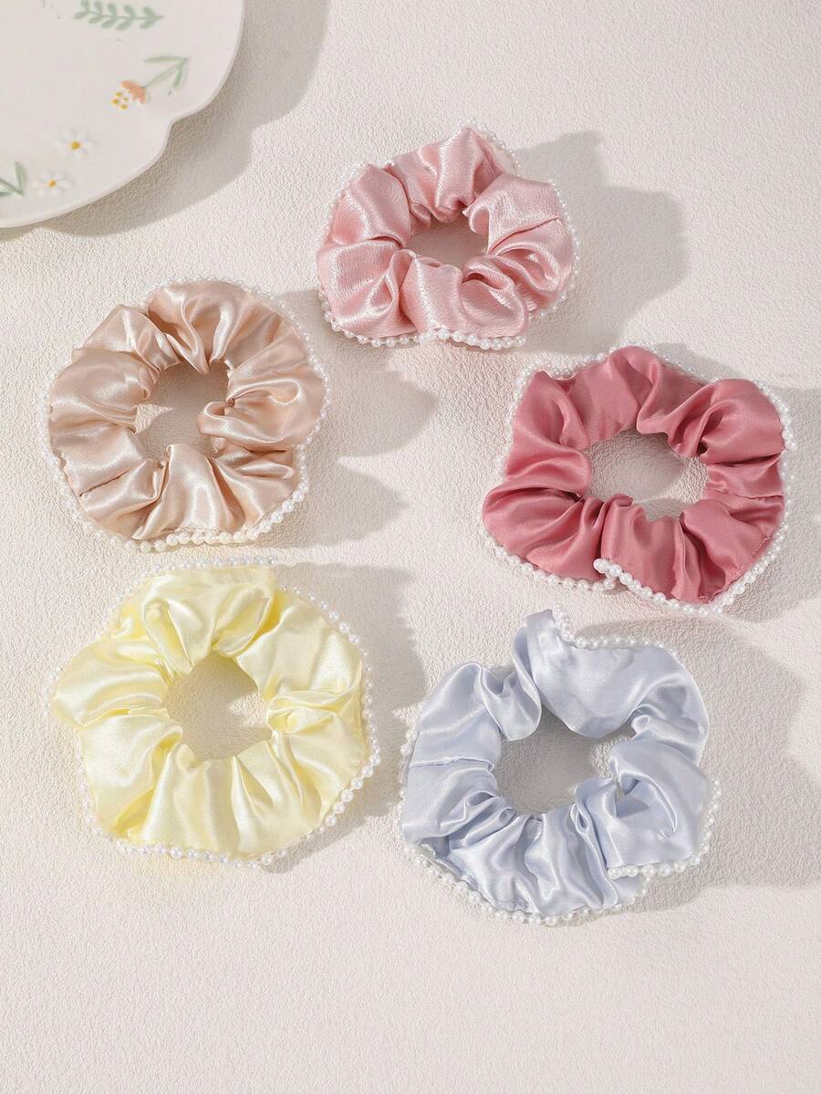 5pcs Women's Fashion French Elegant Satin Hair Accessories, Pink Yellow ...