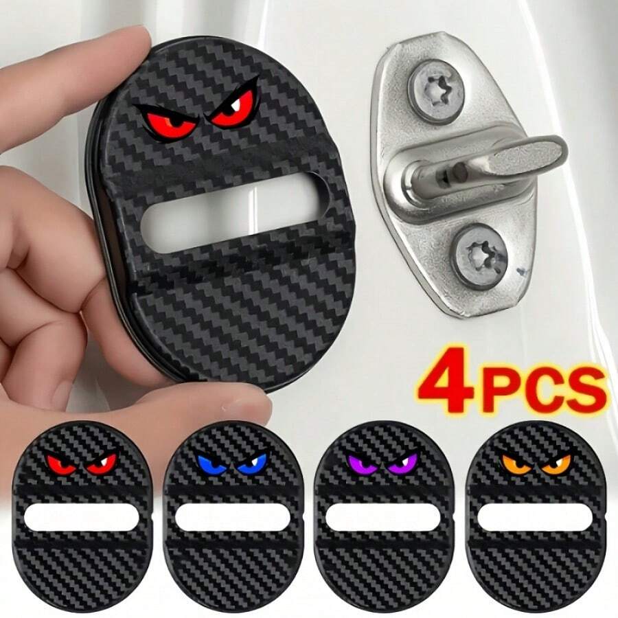 4Pcs Devil Eye Car Door Lock Protective Covers, Carbon Fiber Texture ...