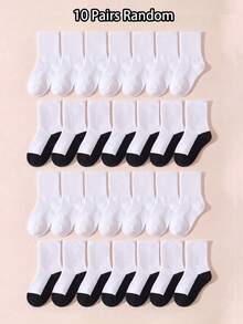 10 Pairs Random Color Children's Mid-Calf Socks, Black & White Color ...