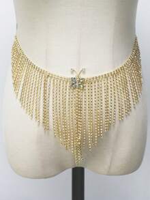 Sparkling Crystal Rhinestone Tassel Waist Chain Mini Dress Women's ...