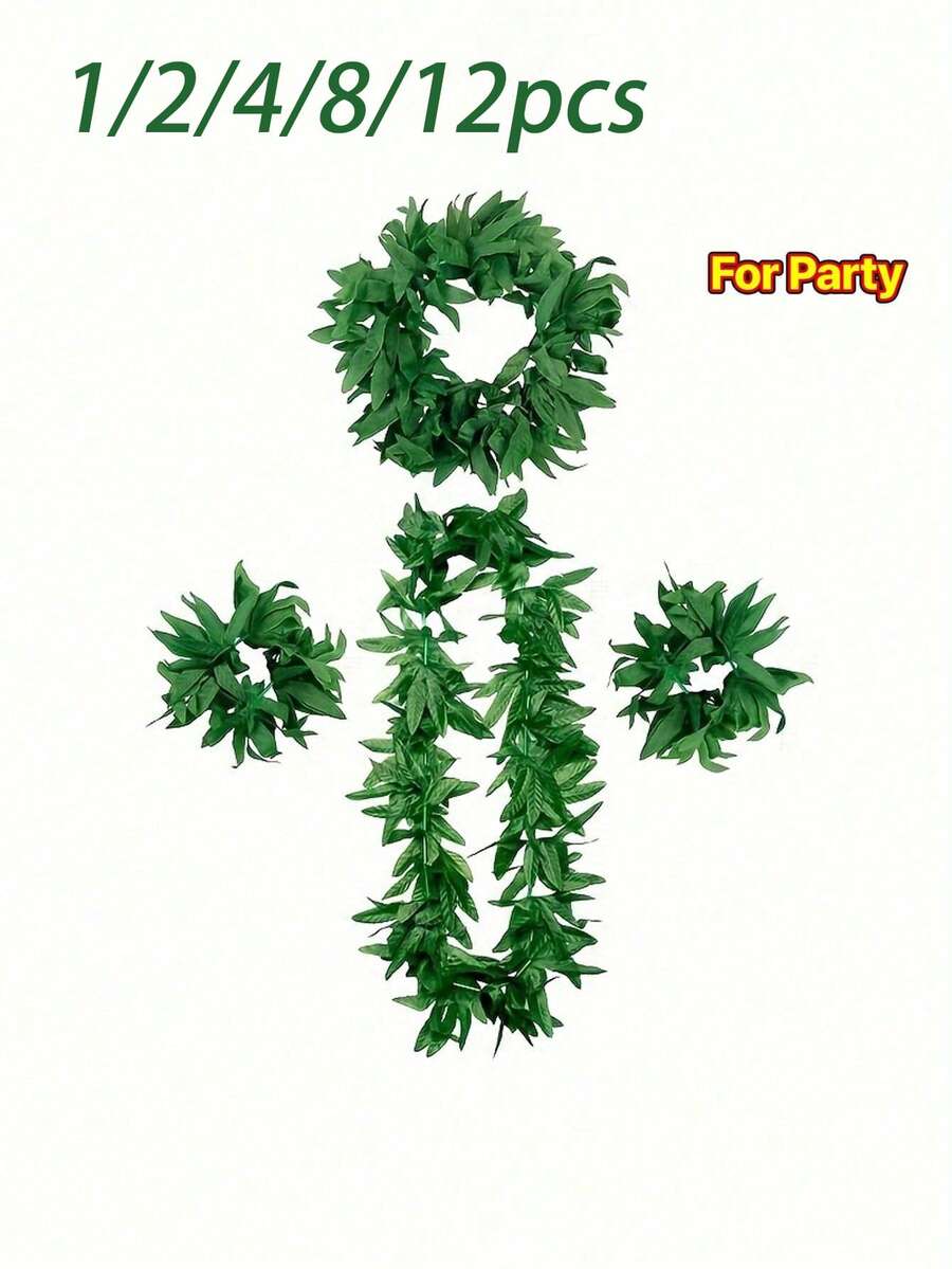 1/2/4/8/12pcs Party Hawaiian Simulation Maple Leaf Green Leaf Garland ...