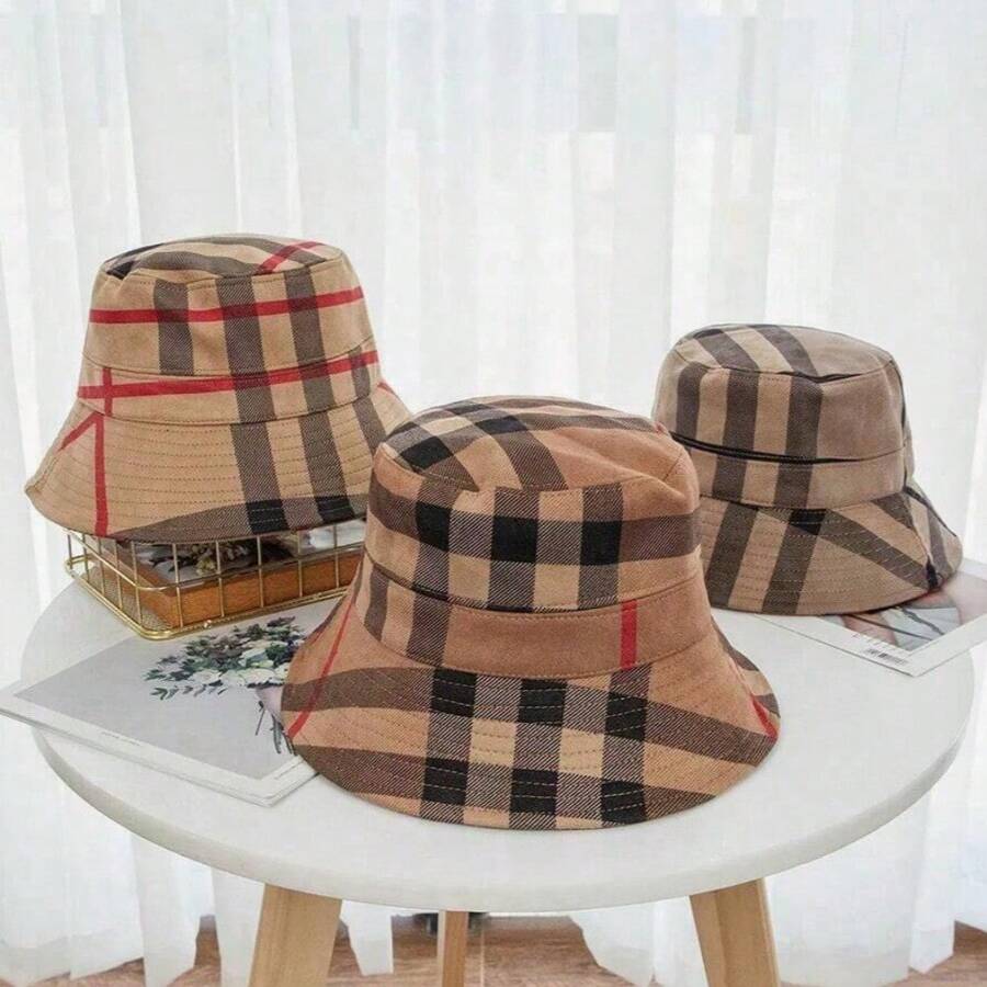 1pc Women's Japanese Plaid Bucket Hat, Summer UV Protection Sun Hat ...