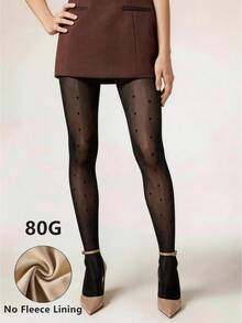 1 Pc Women's Black Pantyhose, Polka Dot Pattern, Nude Invisible Double ...