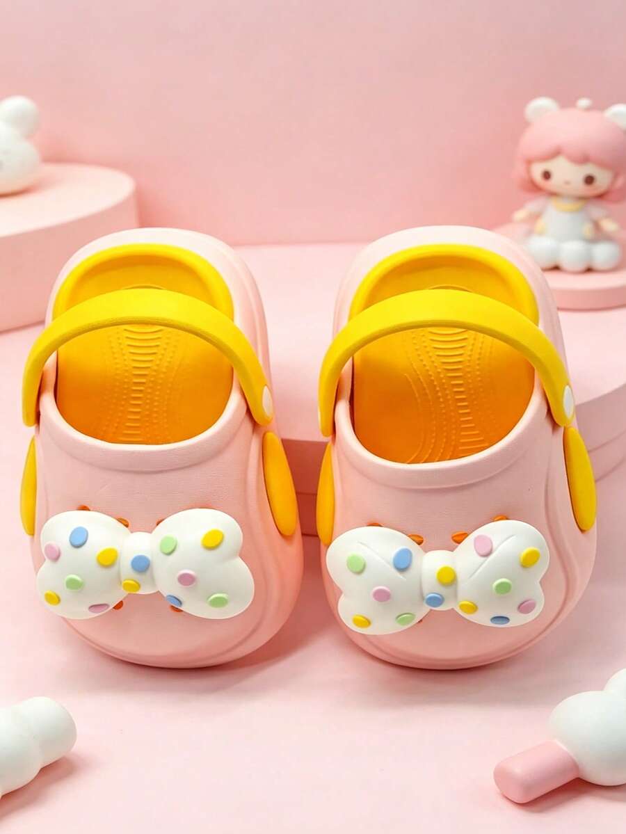 1 Pair Summer Kids Clogs, Cute Girls Polka Dot Bow Fabric Shoes ...