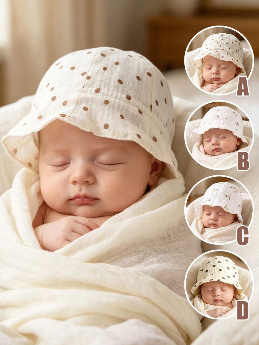 1pc Newborn Baby Girls Heart Print Muslin Sun Hat, Soft Breathable ...