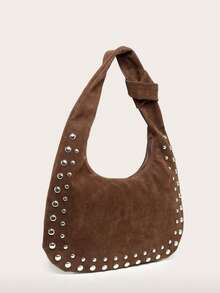 TrendsWomen's Crescent-Shaped Shoulder Bag, Solid Color, Rivet Decor ...