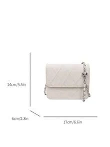 Quilted Chain Small Square Bag With Lucky Bead Decoration, Crossbody ...