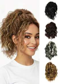 10 Inch Fluffy Curly Wig For Women, Drawstring Fluffy Bun With Elastic ...