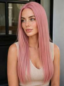28 Inch Pink Straight Hair Wig For Women, Fashionable Party Wig, Heat ...