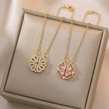 Openable Clover Stainless Steel Chain Necklace For Women ...