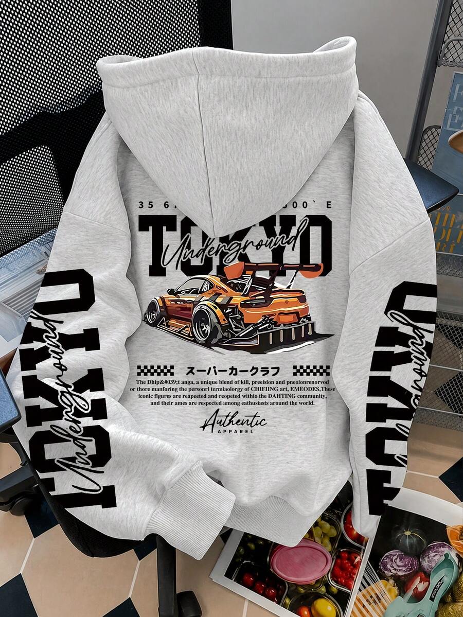 Racing Letter Print Pattern Sweatshirt, Plus Size Women's Autumn/Winter ...