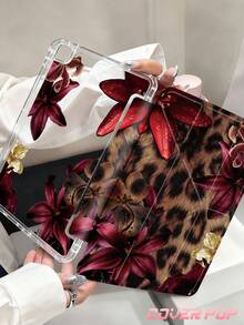 Wine Red Lilies & Hibiscus & Leopard Print Pattern Tablet Case ...