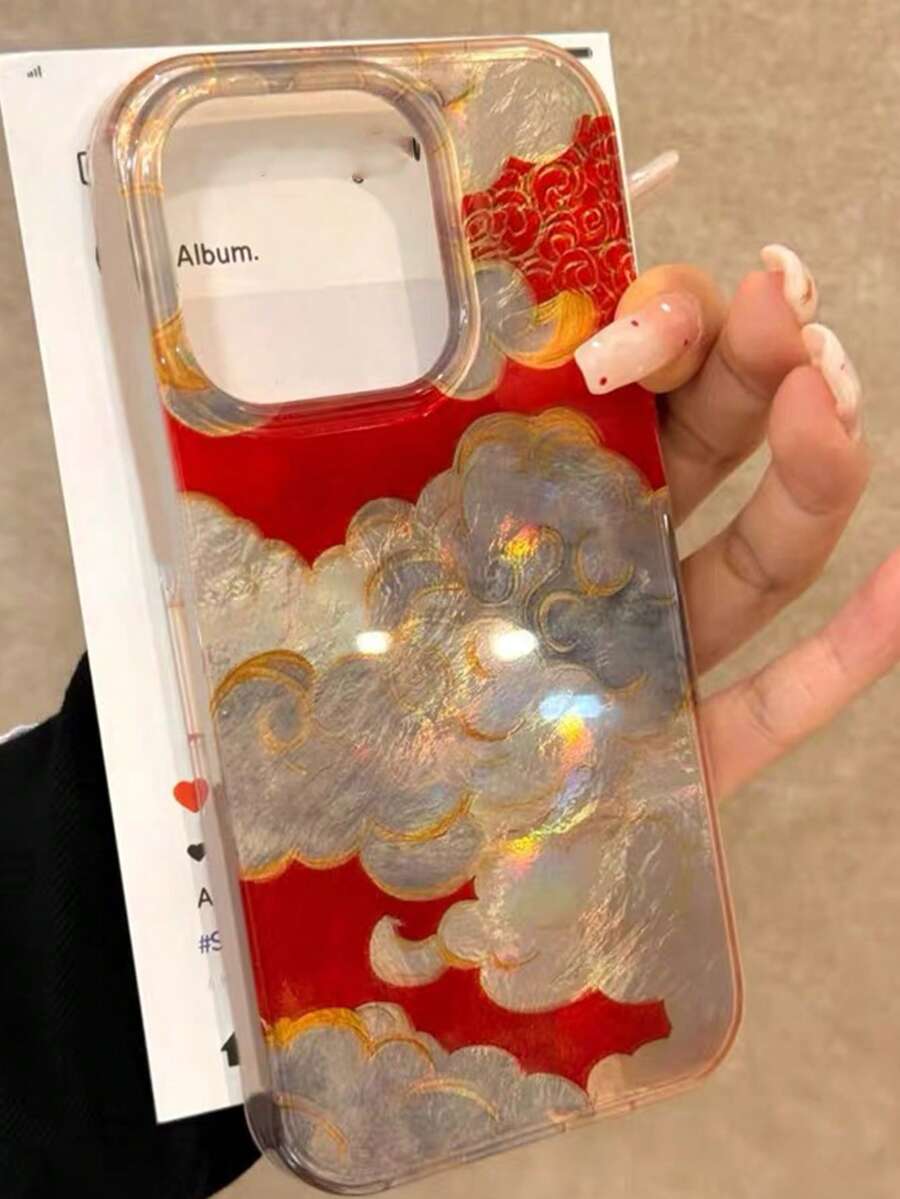 1pc Creative Auspicious Red & Gold Auspicious Cloud Chinese Style Phone ...