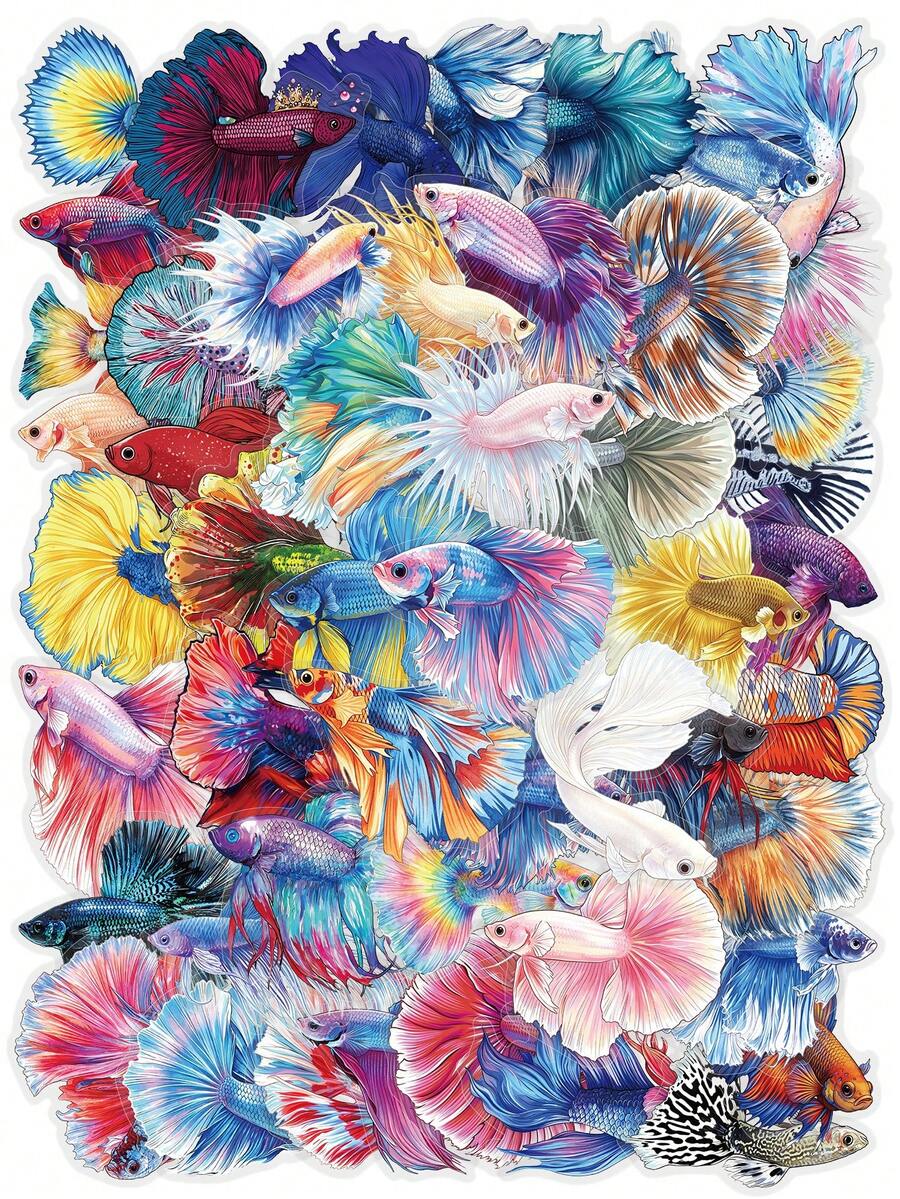 50PCS Vibrant Guppy Tropical Fish Stickers With Aquatic Plant Pebble ...