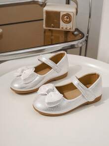 1 Pair Girls' Silver Rhinestone Mesh Bow Decor Soft Sole Party Shoes ...