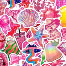 50Pcs Hot Pink Glitter Y2K Decals, Sparkly Candy & Cowboy Cat Stickers ...