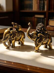 1Pc Brass Fortune Elephant Figurine With Gourd - Wealth Symbol Desk ...