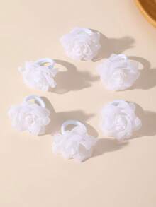 6pcs/Set Girls White Flower Hair Tie Set Combination Suitable For Daily ...