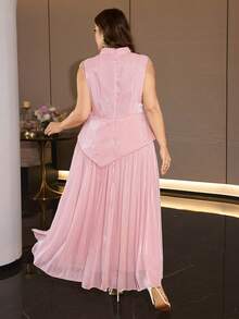 Plus Size Elegant Women's Sleeveless Pink Formal Dress, Stand Collar ...