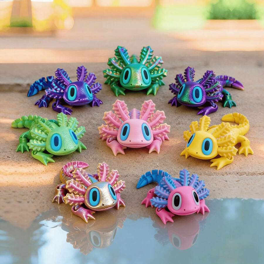 3D Printed Movable Axolotl Baby Toy, Realistic Eyes, Flexible Joints ...