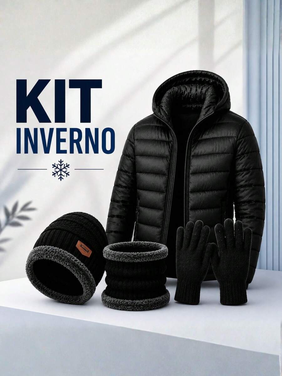 Kit Inverno Jaqueta Puffer Gorro Cachecol Luvas Confortável | SHEIN Brasil