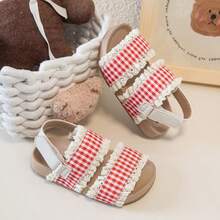 Girls' Lace Trim Plaid Striped Summer Baby Soft Sole Breathable Sandals ...