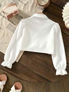 Girls' French Sweet Style Bow Decor Short Puff Sleeve Long Sleeve Small ...
