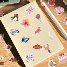 50Pcs Aesthetic Pastel Summer Beach Decals, Watercolor Tropical Fruit ...