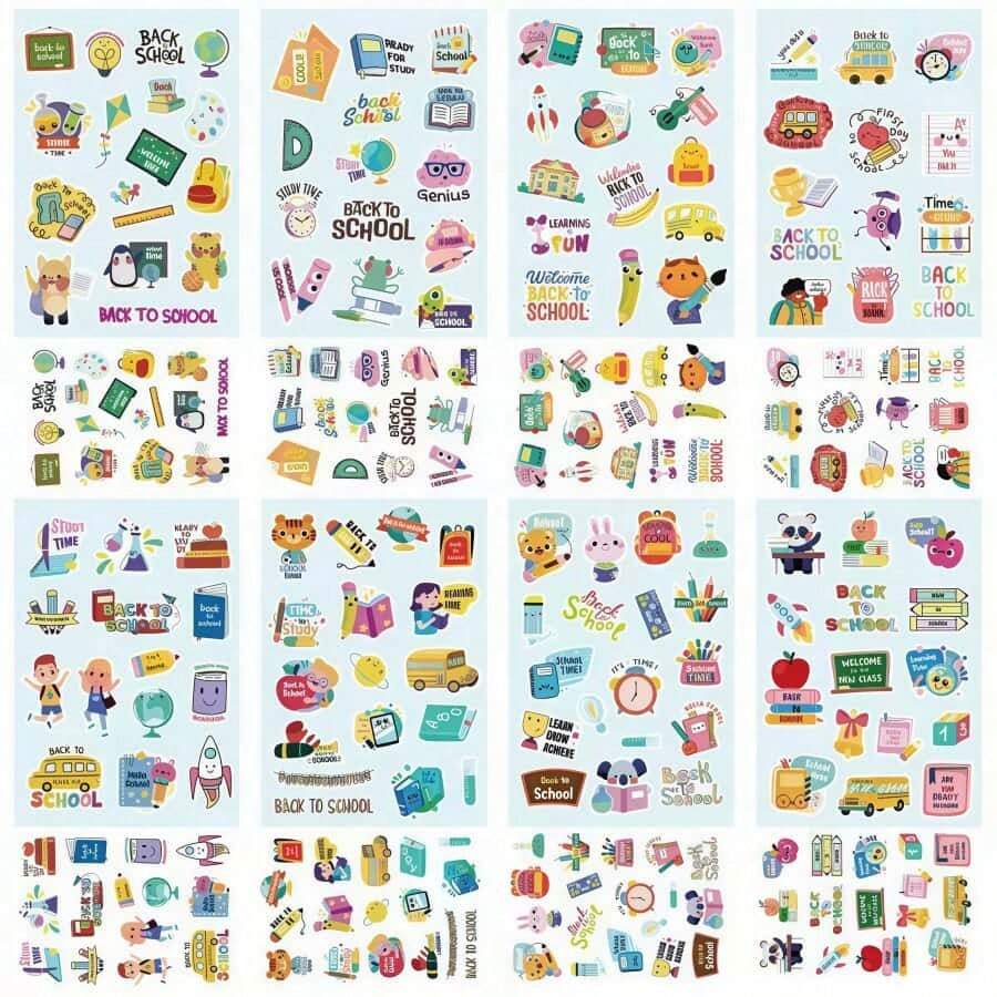 4pcs/8pcs/16pcs Back To School DIY Planner Stationery Stickers, Random ...