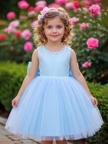 High-End Backless Pearl Detachable Bow Princess Dress, Tulle Flower ...