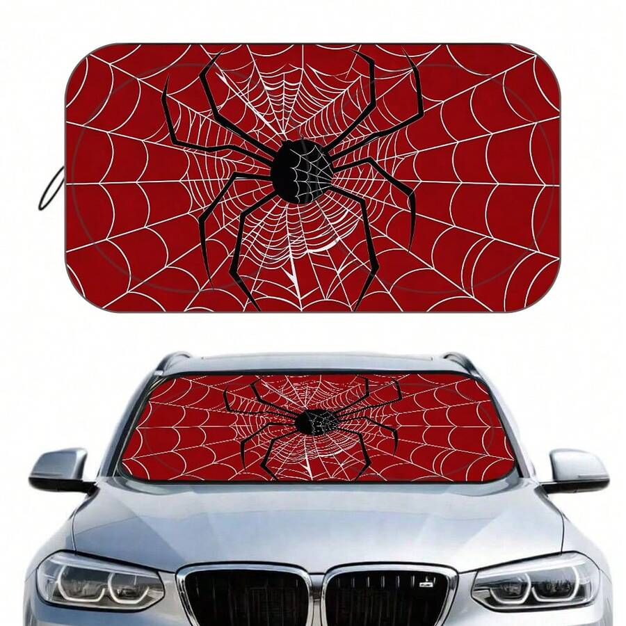 1pc Spider Web Print Double Layer Foldable Car Sunshade, Front ...