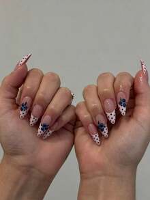 10pcs French Polka Dot 3D Blueberry Style Acrylic Nail Stickers, Long ...