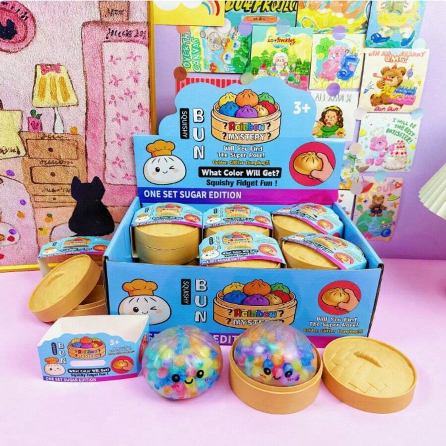 Dreamy Bun Squeeze Toy With Music, Colorful Water Drop Stress Ball ...