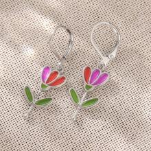 1 Pair Colorful Glass Craft Tulip Flower Dangle Earrings, Silver Metal ...