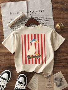 Toddler Girls Fashion Color Block Striped Back Print Short Sleeve Tee ...