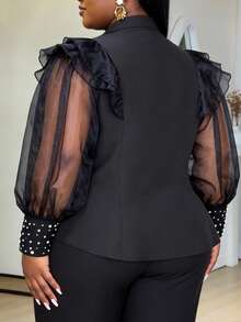 Plus Size Women Elegant Blouse With Ruffle Tiered Mock Neck Bow Tie ...