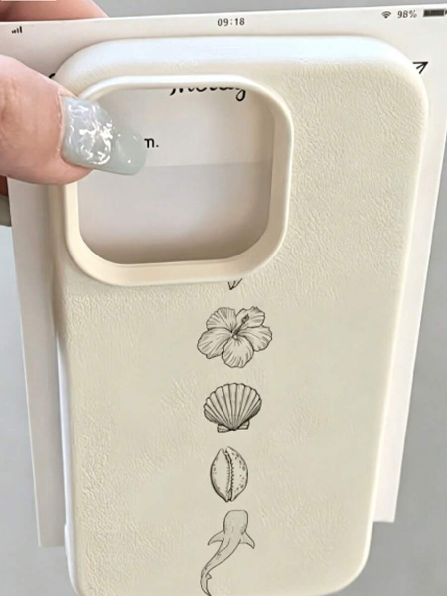 1pc White Black Line Hibiscus Dolphin Personalized Simple Full-Coverage ...
