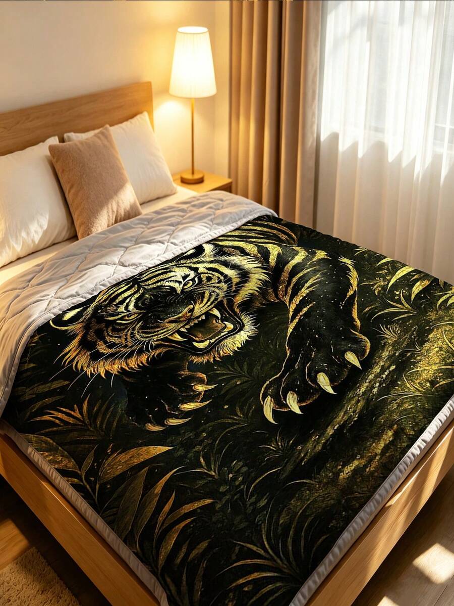 1pc Fierce Tiger Animal Pattern Summer Quilt, Suitable For Spring And ...