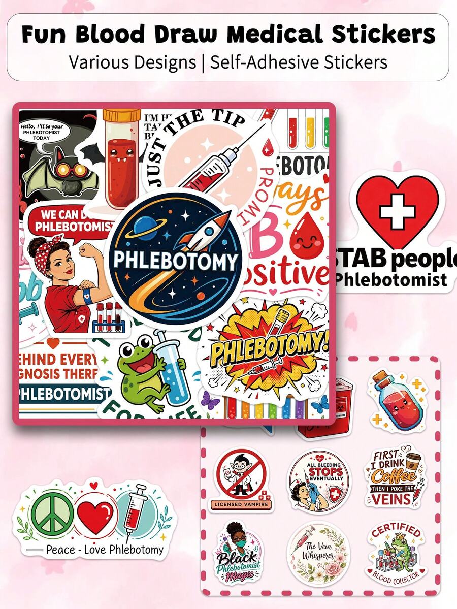 50 Peças Adesivos Médicos Divertidos de Coleta de Sangue-, Designs ...