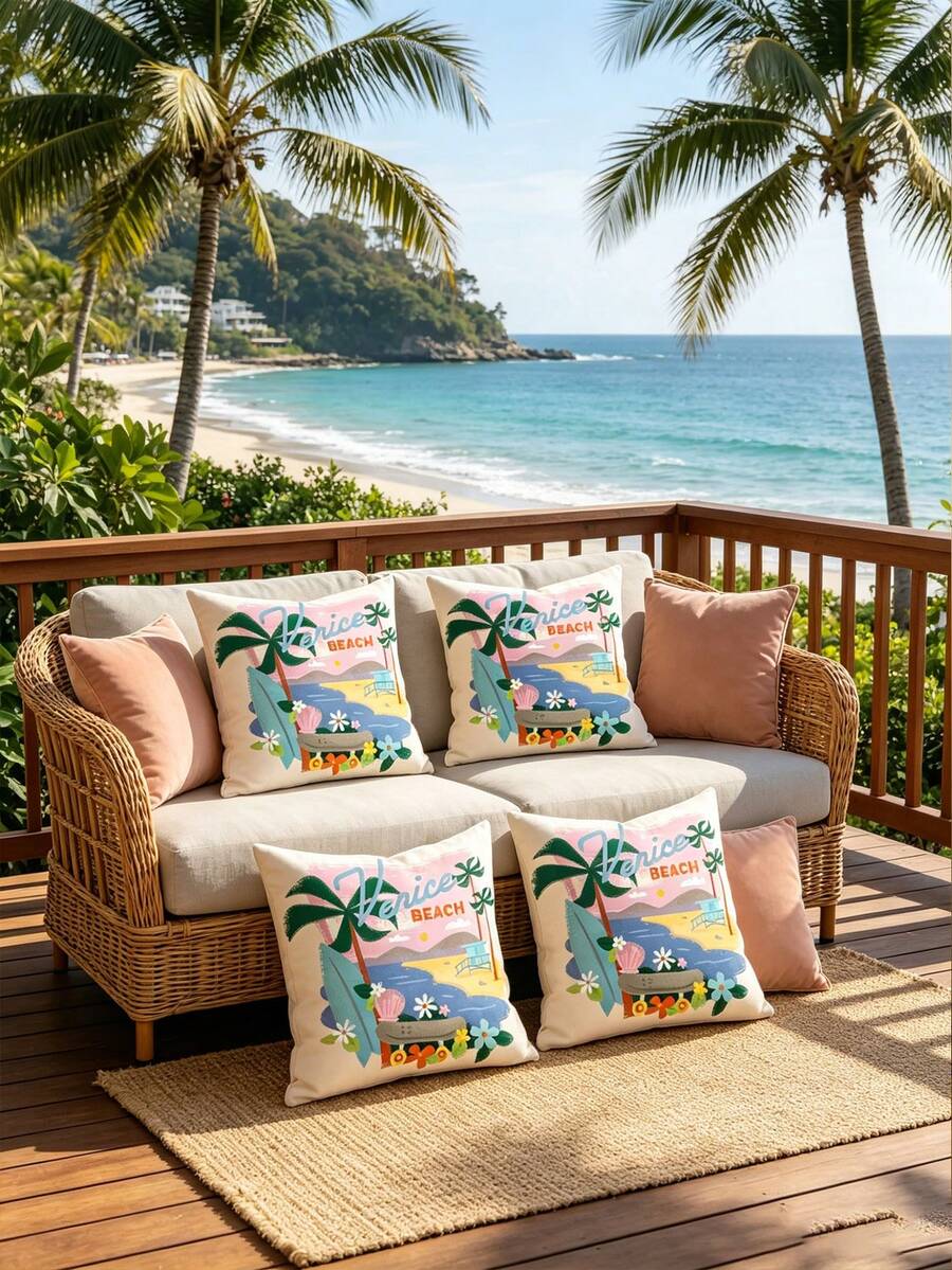 1pc/4pcs Hawaiian Beach Pattern Printed Throw Pillow Covers, Single ...