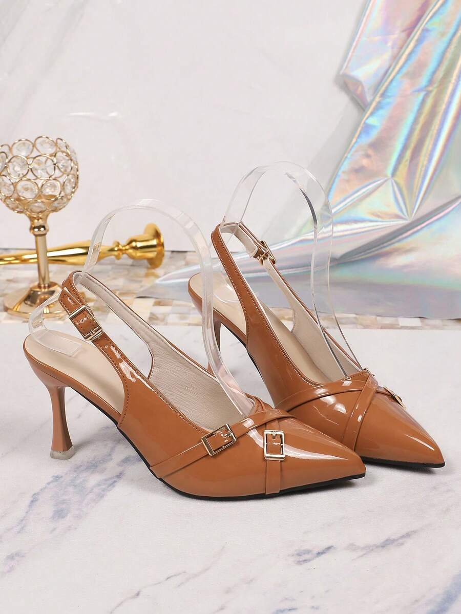 1 Pair Burgundy Teen Girls High Heel Sandals, Solid Color Fabric With ...