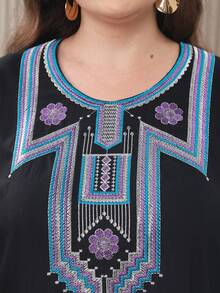 Heavy Embroidery Colorful Plus Size Women's Black Elegant Dress ...