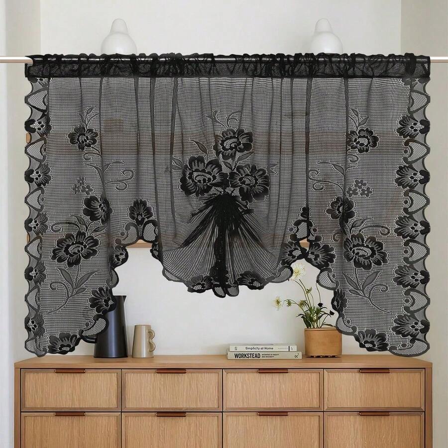 1 Panel Of Lace Sheer Curtain, Vintage Floral Lace Curtain, For Study ...