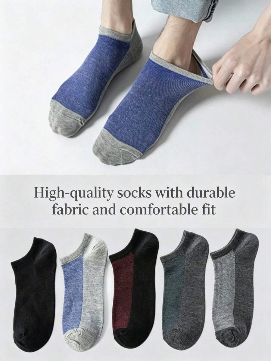 1/3/5 Pairs Retro Colorblock Mesh Men's Low-Cut Short Socks, Summer ...