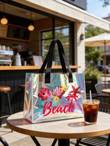Holographic Rainbow Starfish And Shell Print Transparent Tote Bag ...