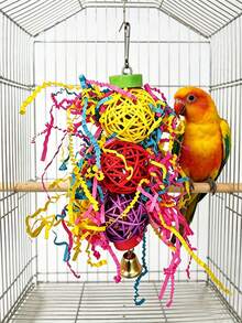 Parrot Toy Set With Bendable Cotton Rope Perch, Colorful Rattan Balls ...